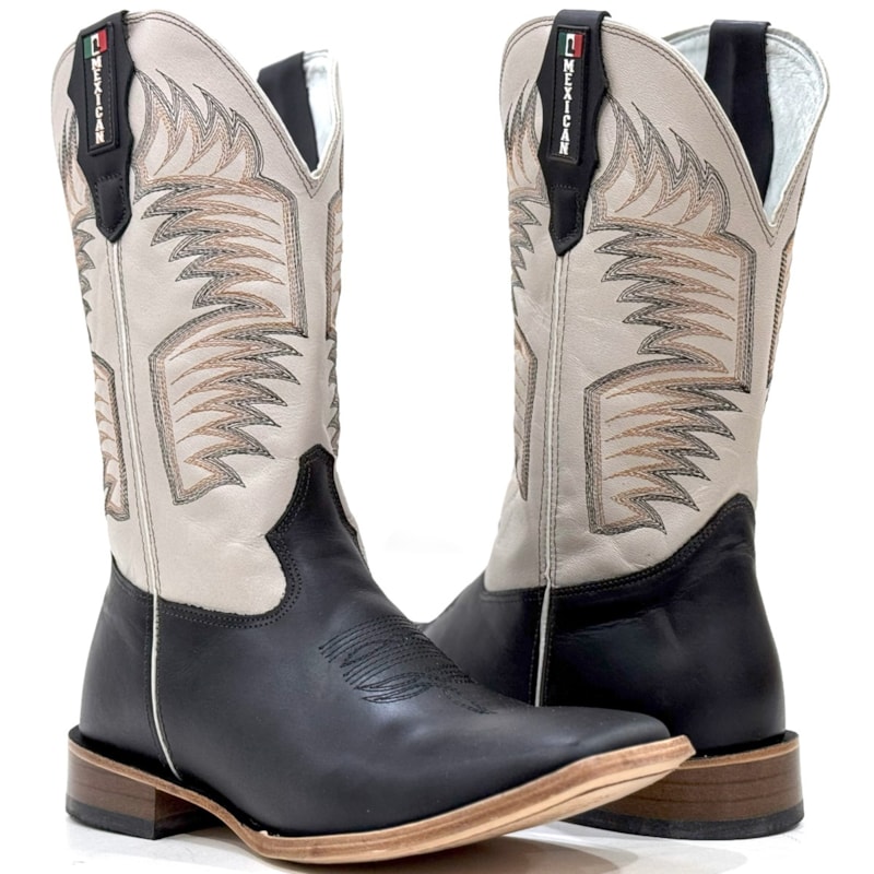 Bota Mexican Boots Fossil Preto/Marfim 191269 - Crisecia